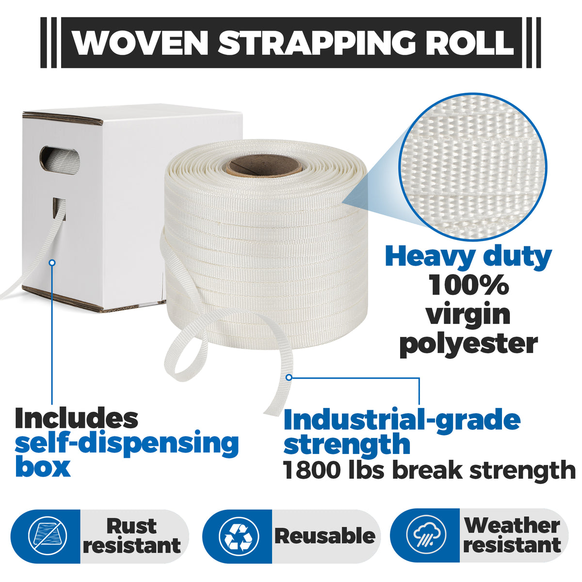 Heavy Duty Woven Cord Strapping Flat Rope - 1000ft x ½’’ Standard Wove – Storage Standard