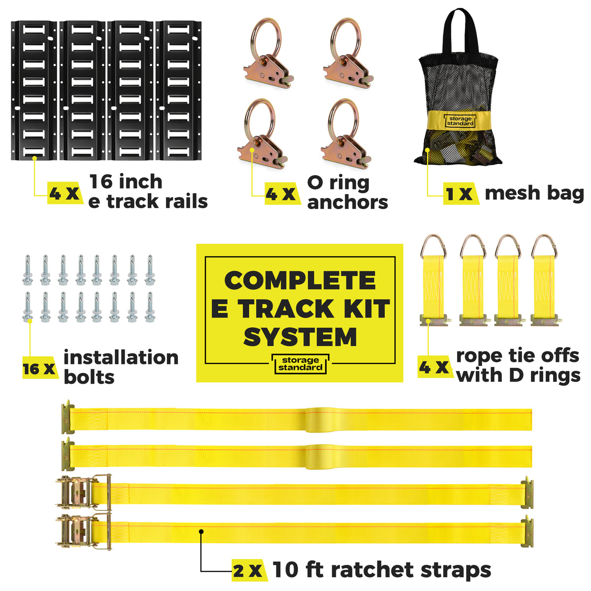 Storage Standard E Track Rail Tie-Down Kit - Trailer Tie Downs & Ancho
