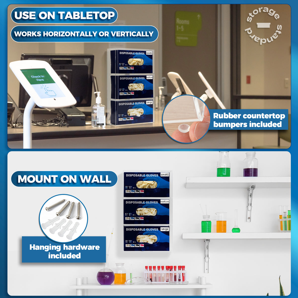 Storage Standard Triple Glove Box Holder Wall Mount Glove Dispenser