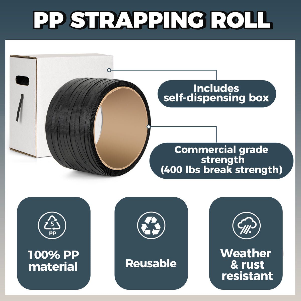 PP Strapping Banding Roll - 1000ft x ½’’ Standard PP Strapping Roll ...