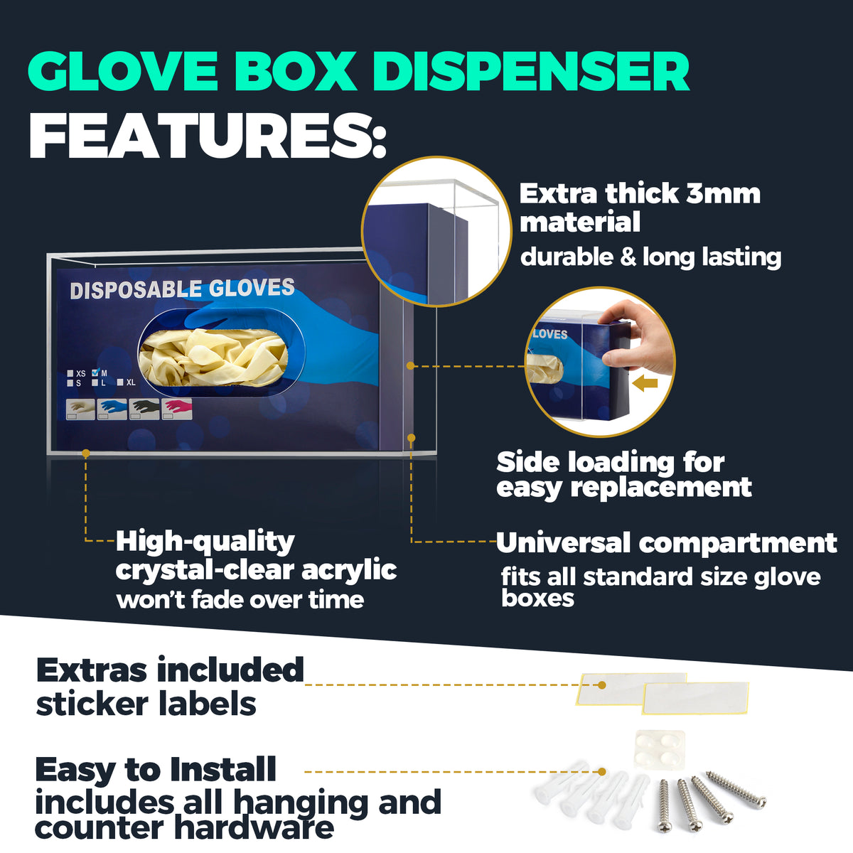 Glove Box Holder Wall Mount Glove Dispenser - Disposable Glove Holder ...