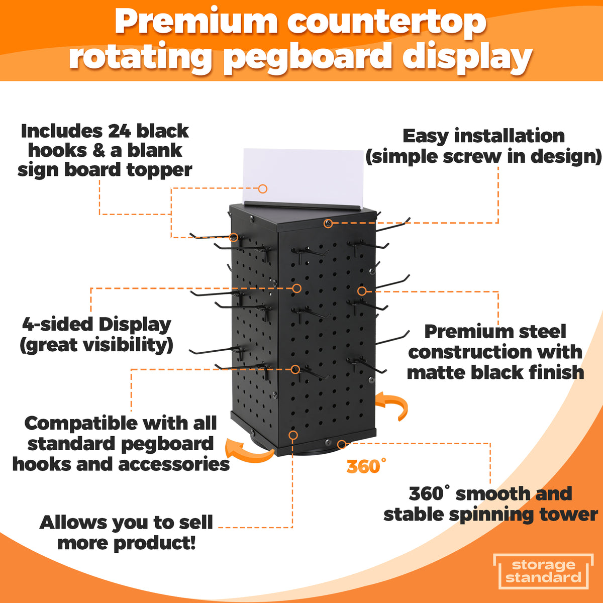 Rotating Pegboard Display Stand With 24 Hooks - Metal Spinning Peg Boa ...