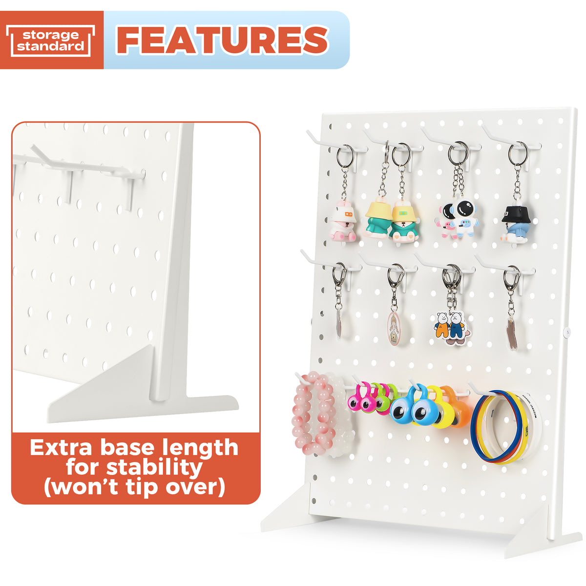 Peg Board Display Stand With 12 Hooks - White Metal Jewelry Retail Peg ...