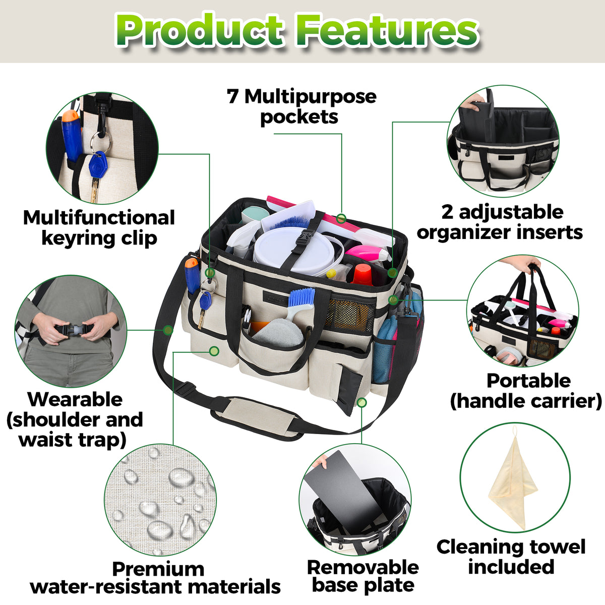 Storage Standard Cleaning Caddy Organizer Wearable with Handles and St